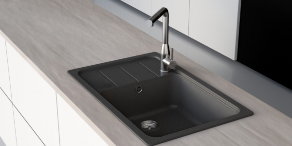 Evier granit noir Shock FORMHAUS 1 grand bac petit égout. • Cuisissimo