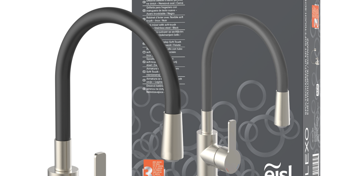 Robinet cuisine noir & inox FLEXO Eisl – Contraste chic • Cuisissimo